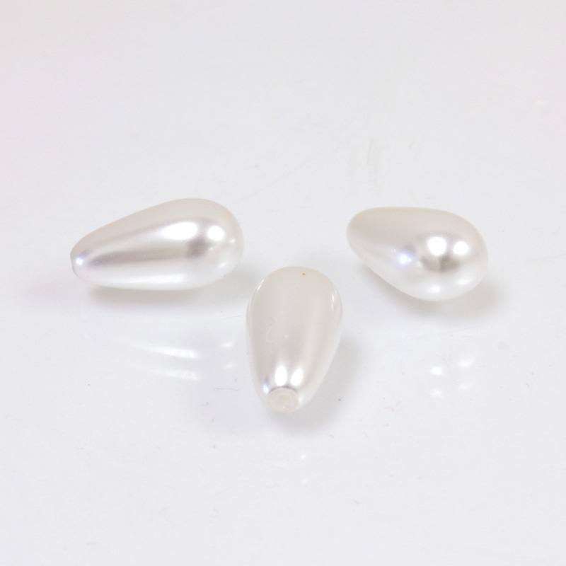 Preciosa 1/2 Drilled Crystal Nacre Pearl - Pear 15x8MM WHITE