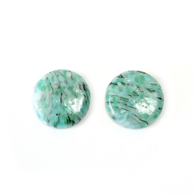 Japanese Glass Buff Top Single Bevel Cabochon - Roud 13MM MOSS AGATE